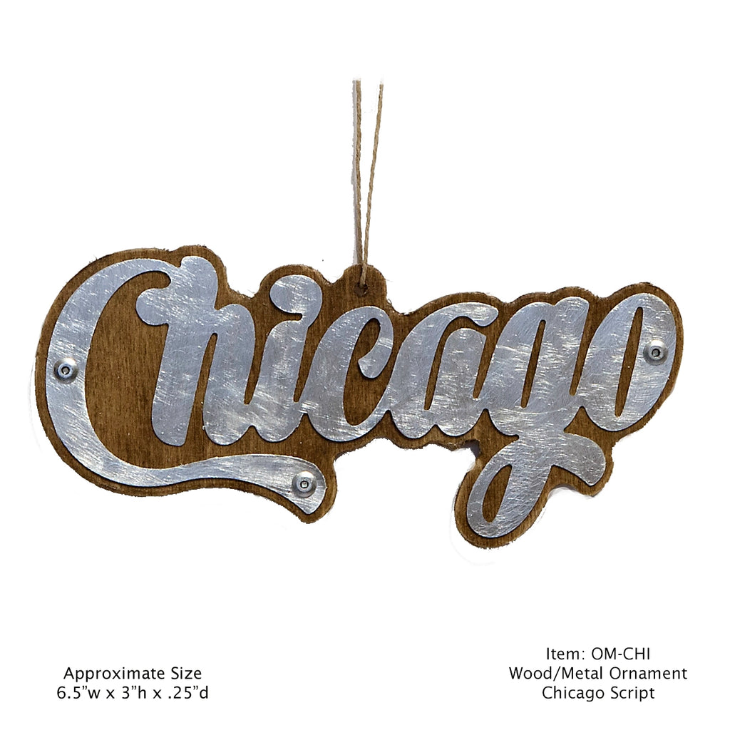 Chicago Script Wood and Metal Ornament – CAC Design Store