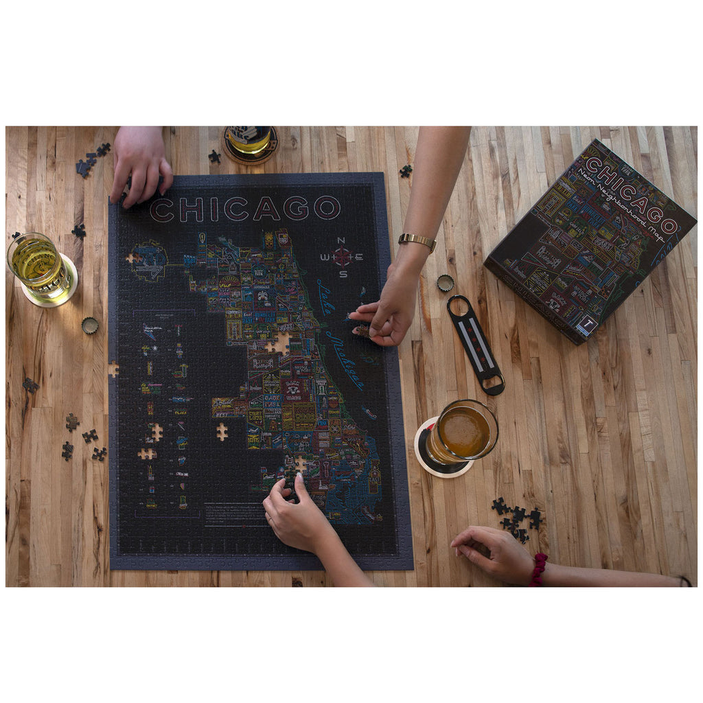 Neon Neighborhood Map of Chicago Jigsaw Puzzle – CAC Design Store